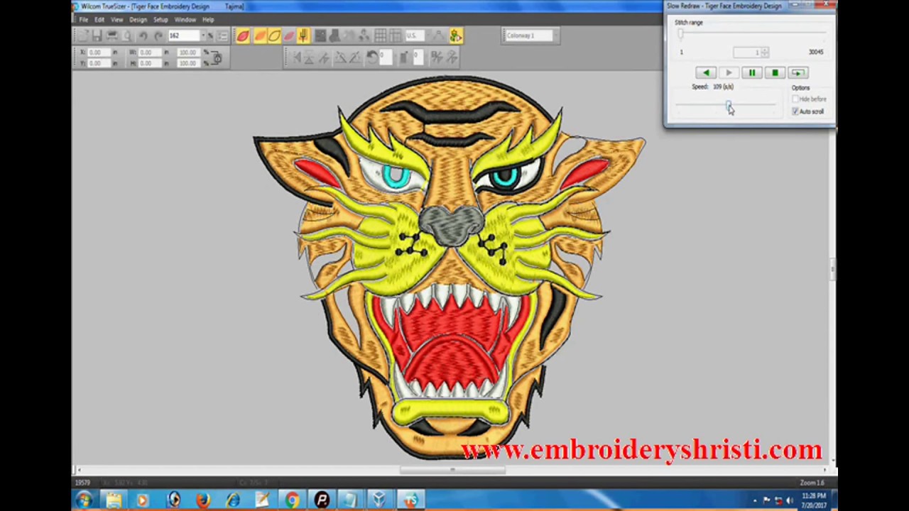 Slow Redraw of Embroideryshristi Design In Wilcom TrueSizer - YouTube