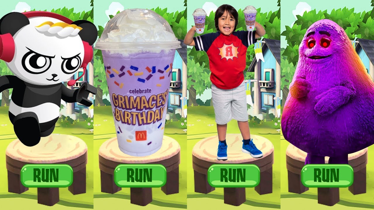 Tag with Ryan & Dad & Combo Panda try Grimace Shake Challenge in Real ...