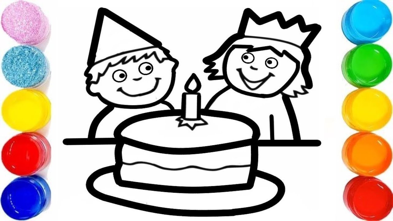 how to draw a birthday party scene easy for kids and toddlers - YouTube