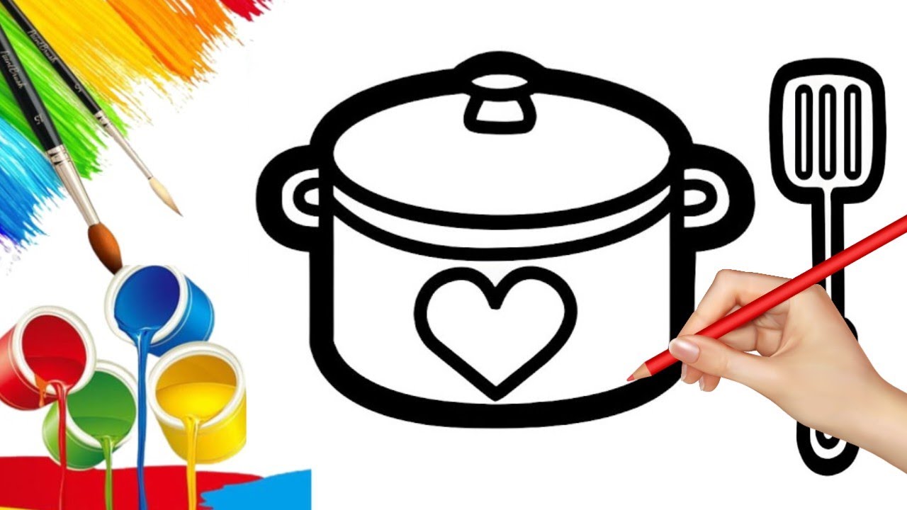 How to draw pot and ladle | Step by step for Kids - YouTube