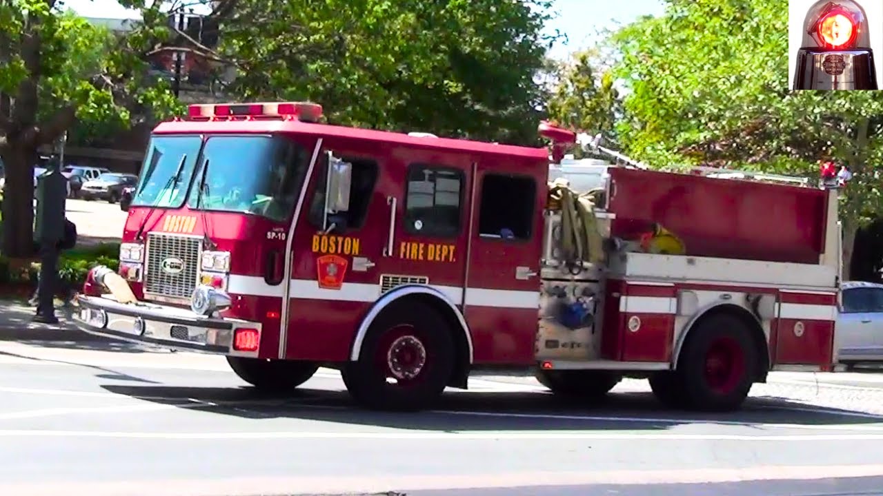 Boston Fire Department Engine 37 Responding from Quarters Lights and ...