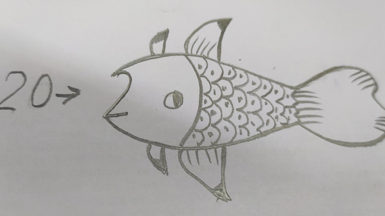 Fish sketch drawing| fish drawing from number 20🐠 #goldenfishdrawing🐠 ...