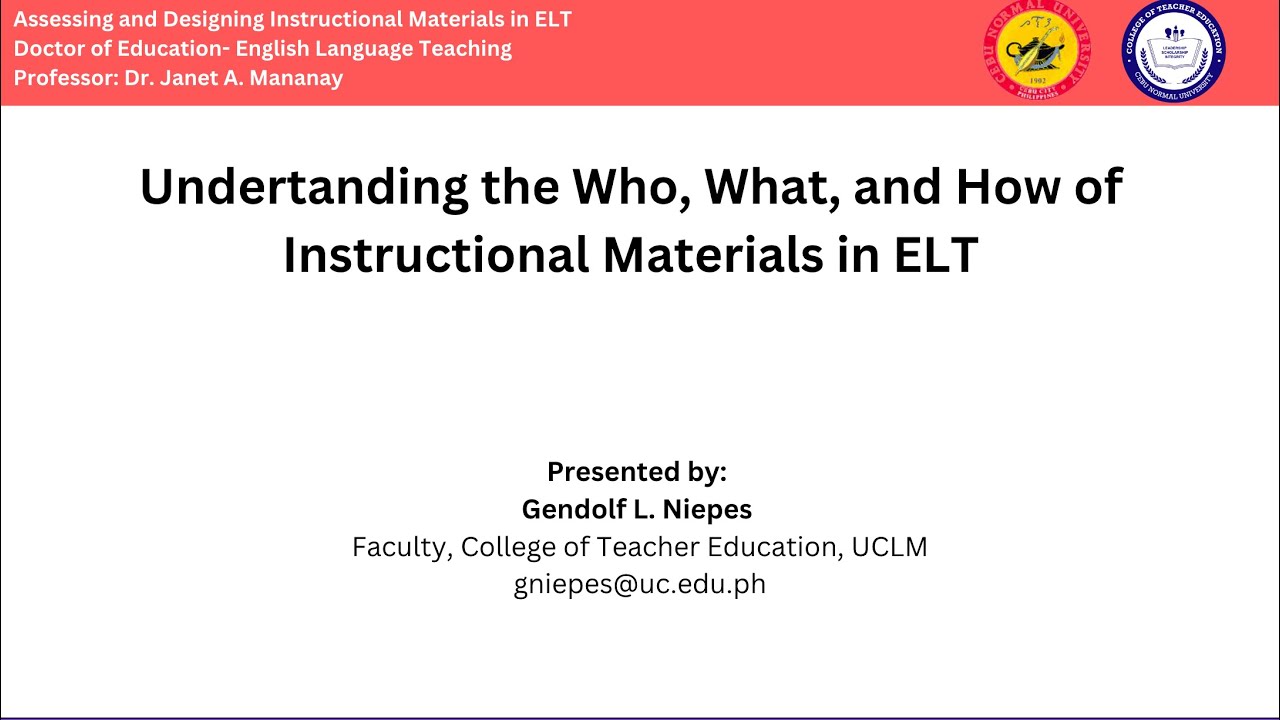 Understanding the Instructional Materials in ELT (Mini lecture) - YouTube