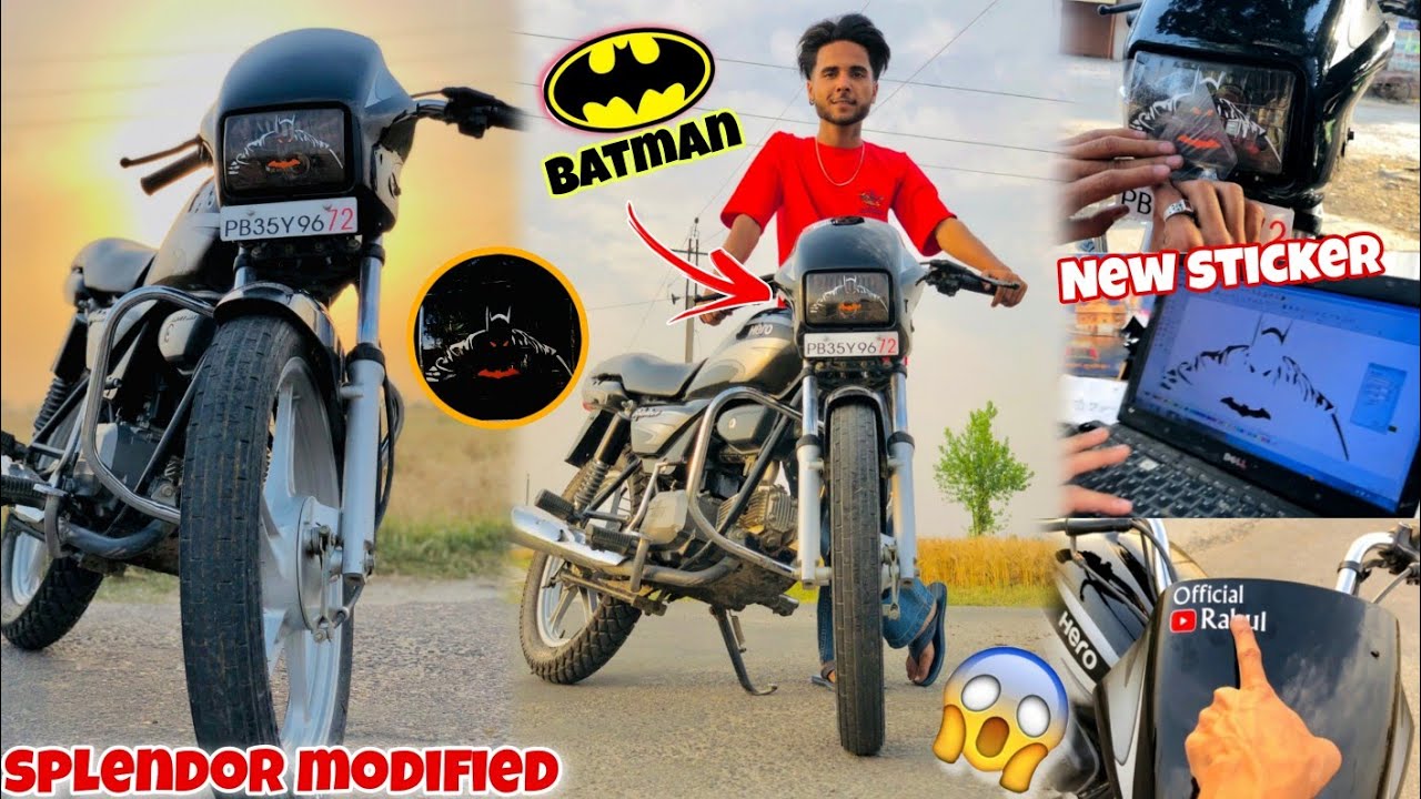 Splendor Modified😍 || New Look 🔥|| Headlight Batman🦇 Sticker || Black ...