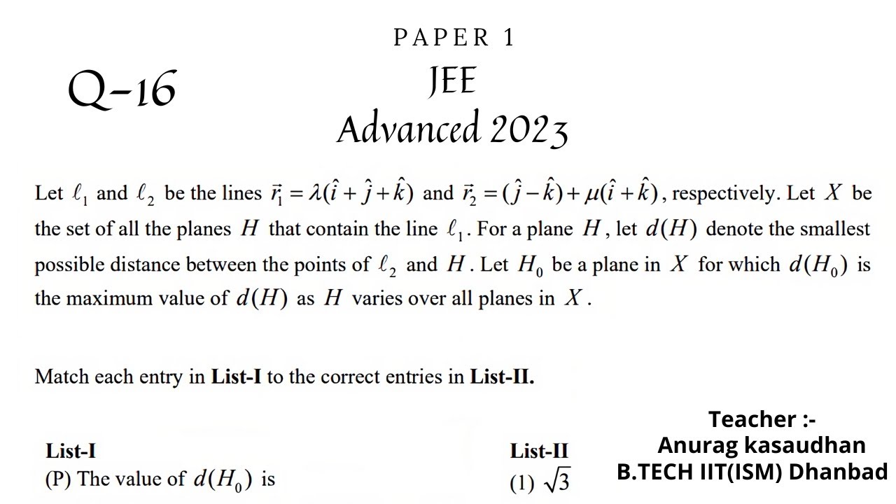 JEE Advanced 2023 Math Paper 1 (Q 16) solution | IIT JEE Maths | # ...