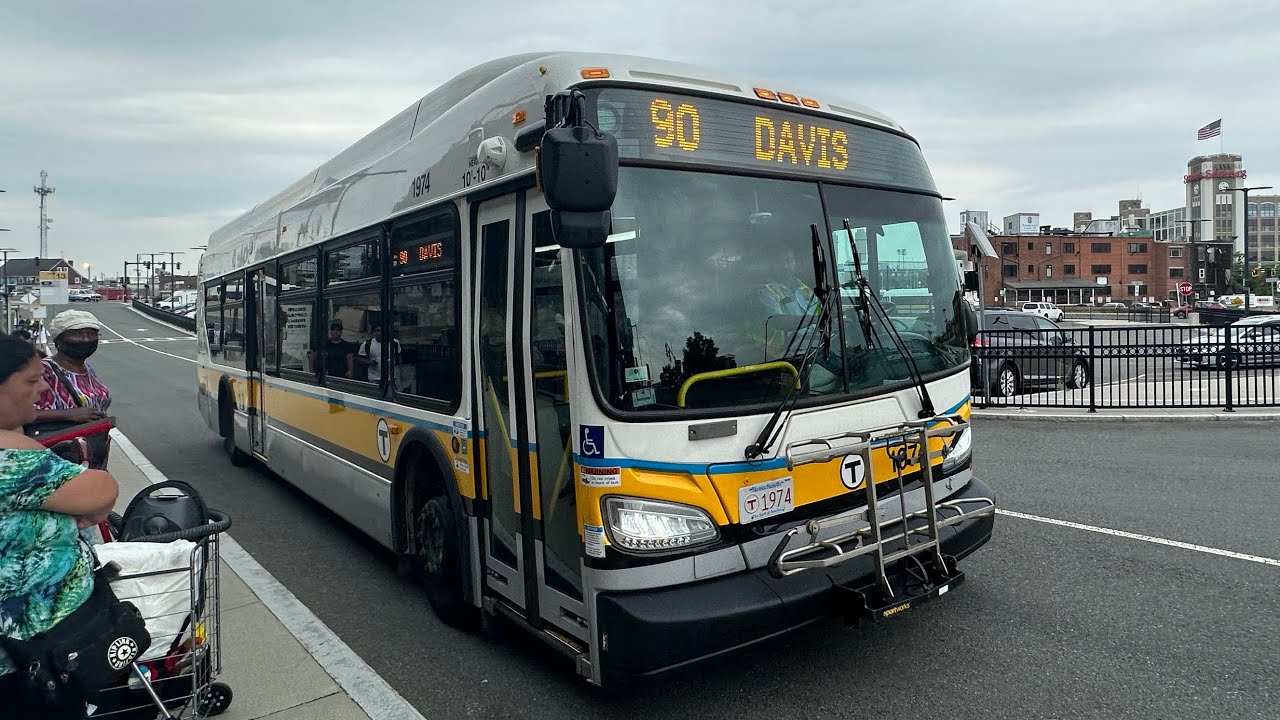 [Route 90 Davis Square] 2019-20 New Flyer XDE40 #1974 - YouTube