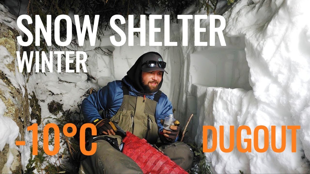 Winter camping, DUGOUT snow shelter -10°C - YouTube