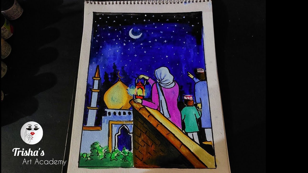 How To Draw Eid | How to draw Eid fastival | Eid Mubarak Scenery ...