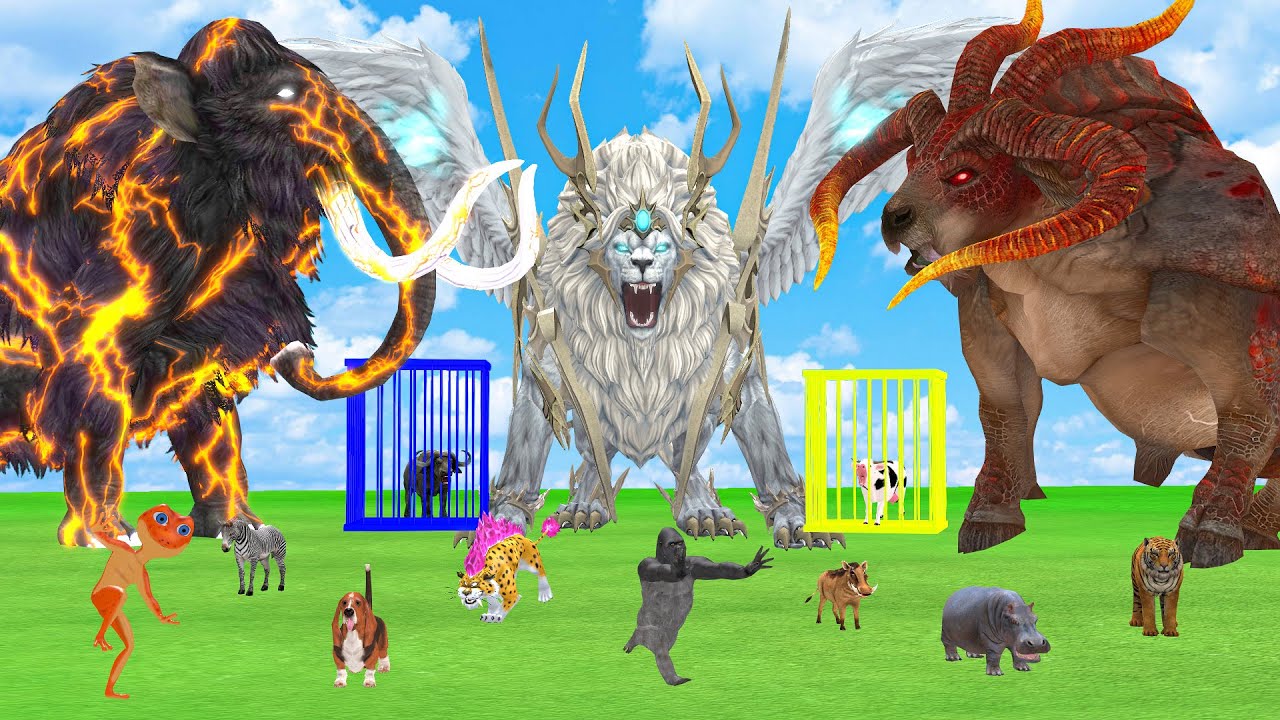 5 Giant Mammoth Elephant Cow Vs 5 Giant Tiger Wolf Vs Hybrid Cow ...