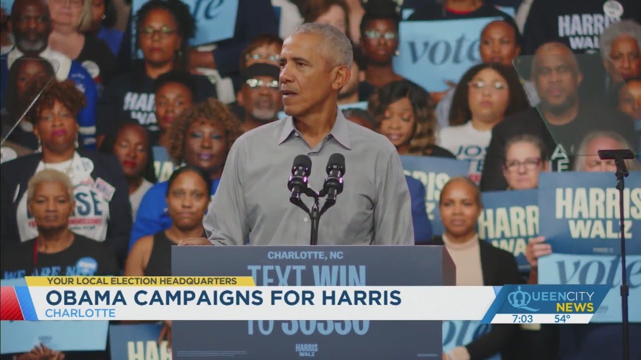 Obama touts Democratic leaders in NC during Charlotte rally - YouTube
