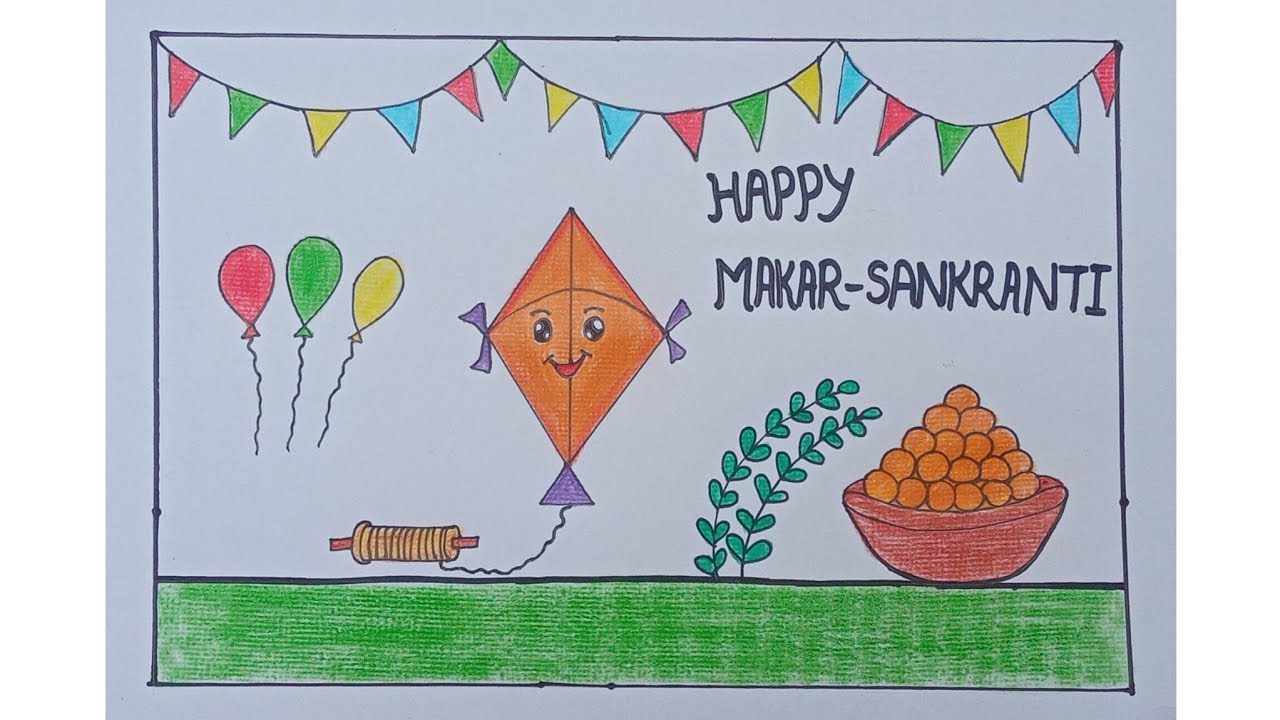 Happy makar Sankranti drawing easy ||How to draw makar sankranti ...