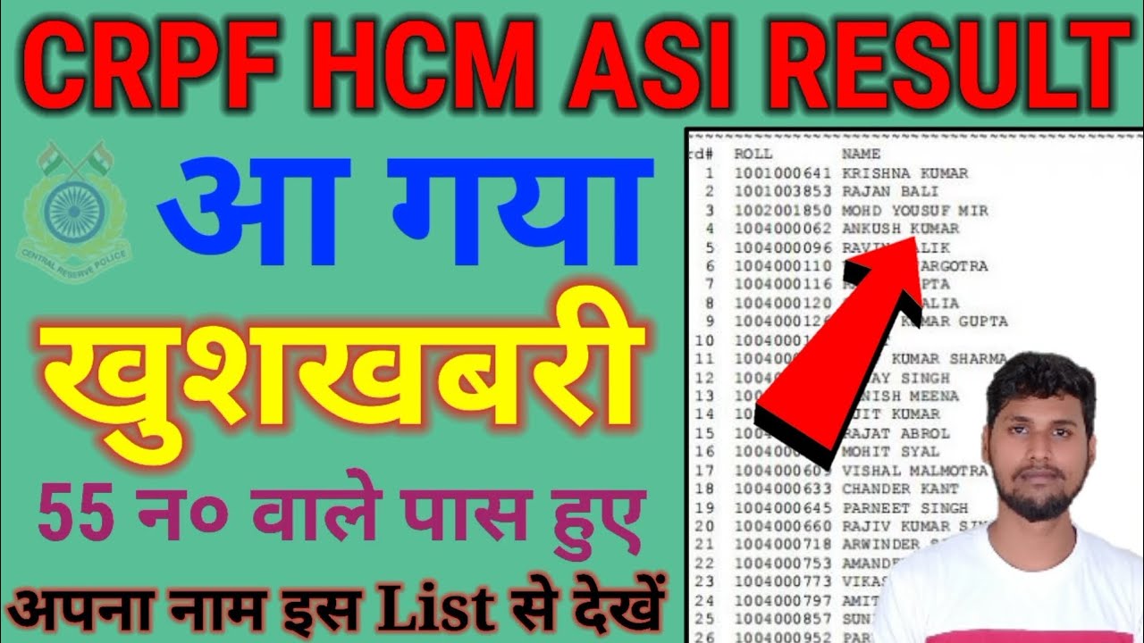 CRPF Result 2023 🎉crpf hcm result 2023 🥰crpf hcm asi रिजल्ट,crpf hcm ...