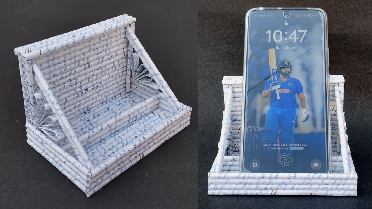 How to make paper phone stand | DIY mobile holder | Newspaper craft ...