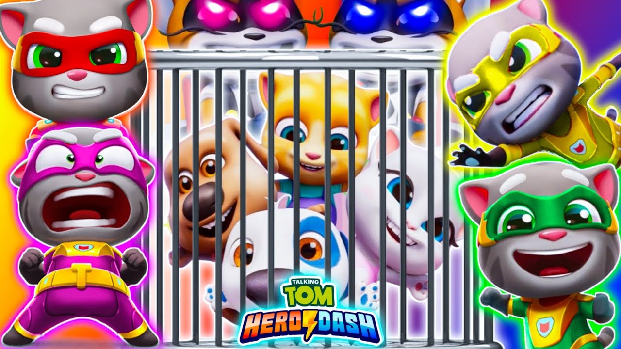 Talking Tom Hero Dash - Tom Red,Yellow,Green & Pink Rescue Friends ...