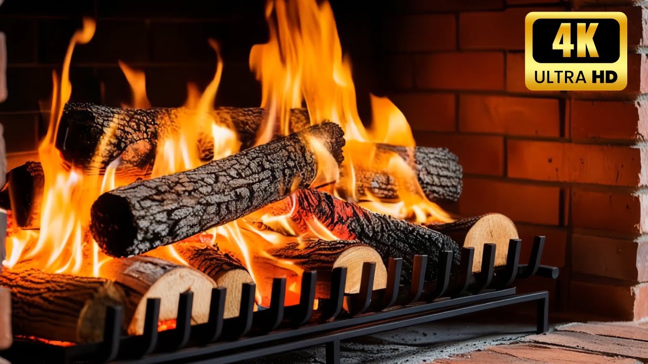 Roaring cozy fire with Golden Yellow and Blue flames in a dark intimate ...