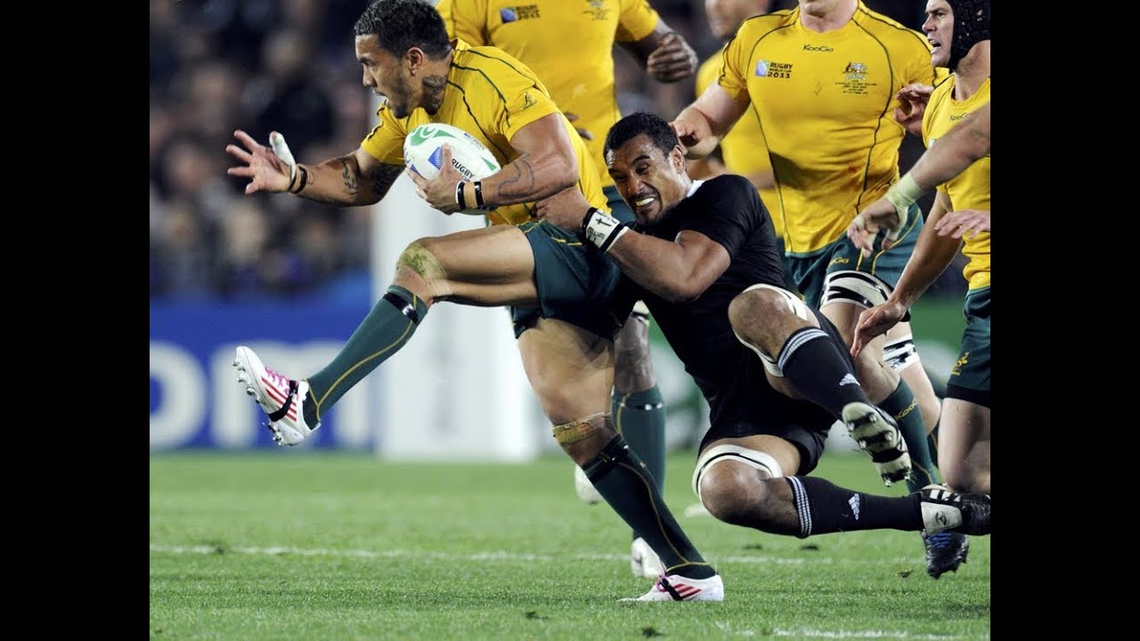 Jerome Kaino try saving tackle on Digby Ioane Rugby World Cup 2011 Semi ...