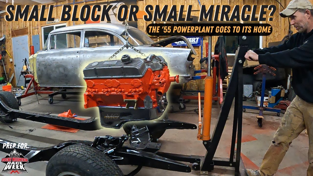 1955 Chevy Engine Install, Putting the Smallblock Chevy on the Frame ...