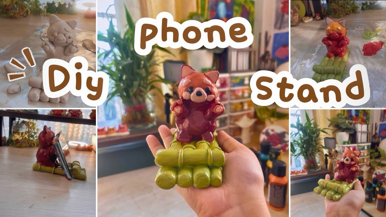 DIY Clay phone stand with a cute animal design/ Clay Red Panda table ...