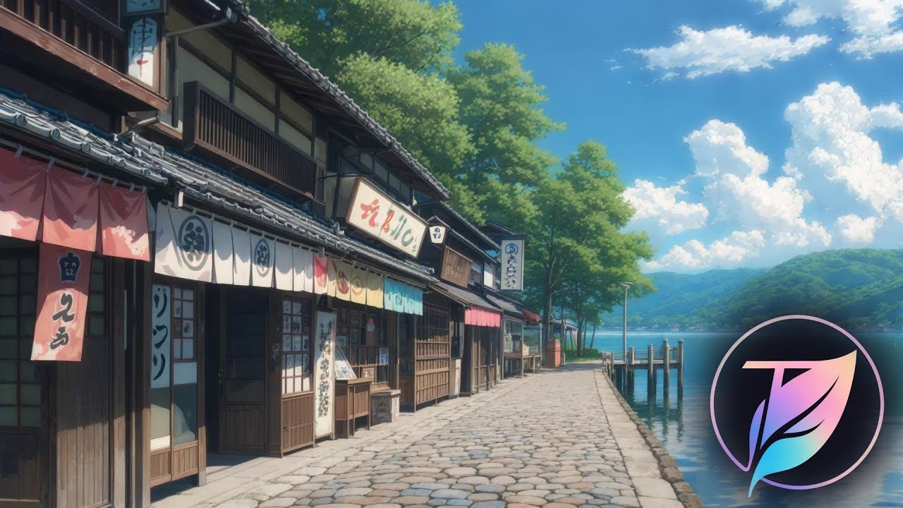 Anime seaside market scene relaxation background wallpaper video 4k ...