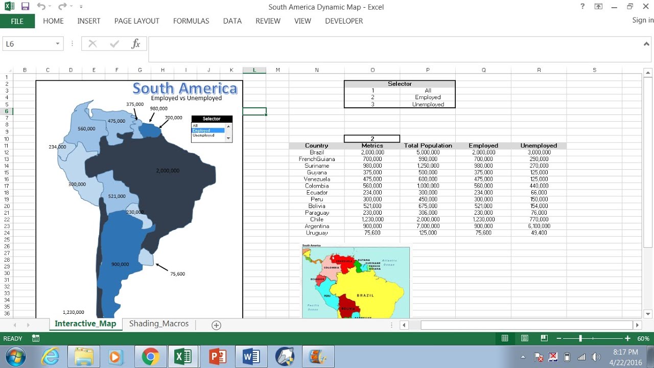 Dynamic Excel Map of South America (4x speed) - YouTube