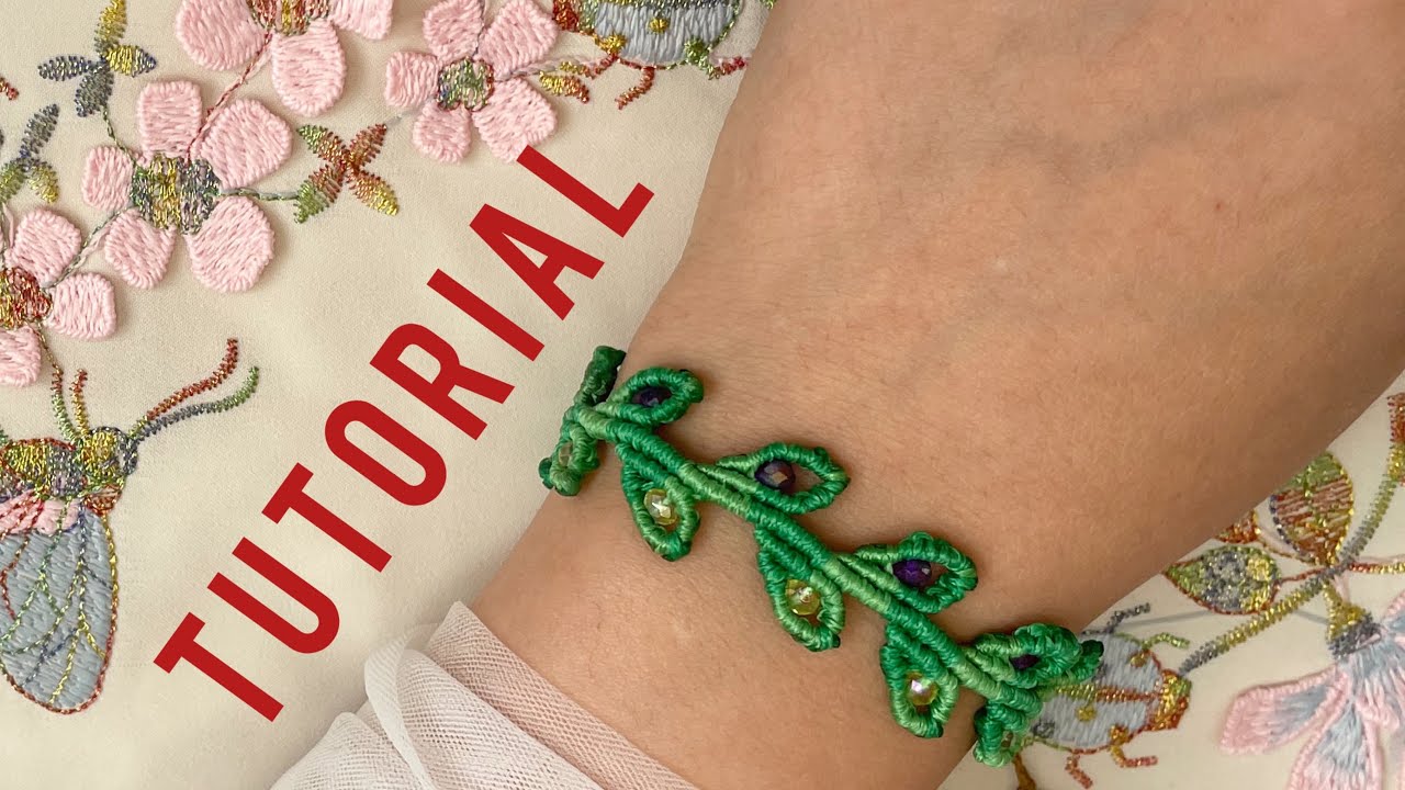 how to make a leaf macrame bracelet with beads/ braccialetto macramè a ...