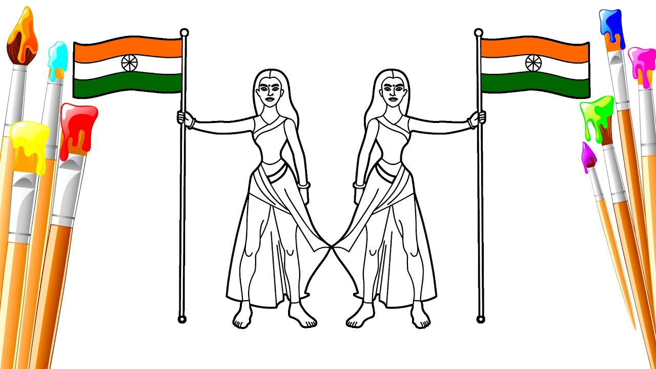 How to Draw a Girl Holding a Flag | Independence day drawing | Jai Hind ...