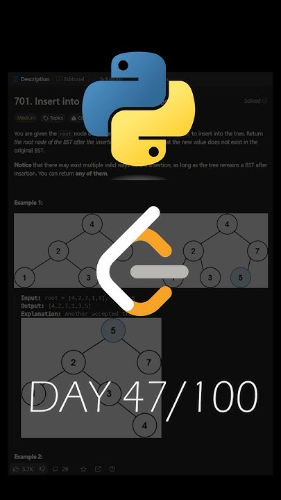 Day 47 of Leetcode every day for 100 days | Insert into a Binary Search Tree #python #shorts ...