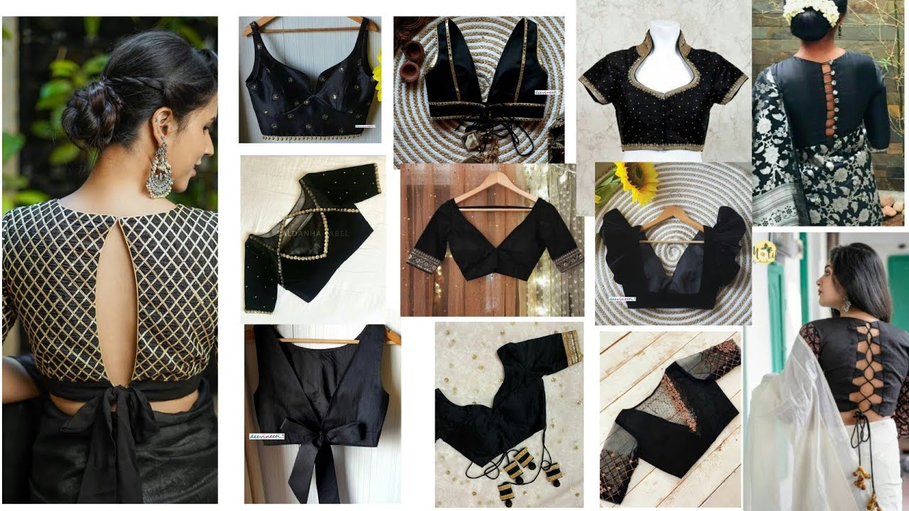Black Blouse Designs Latest/Black Colour blouse Design Back Side/Black ...