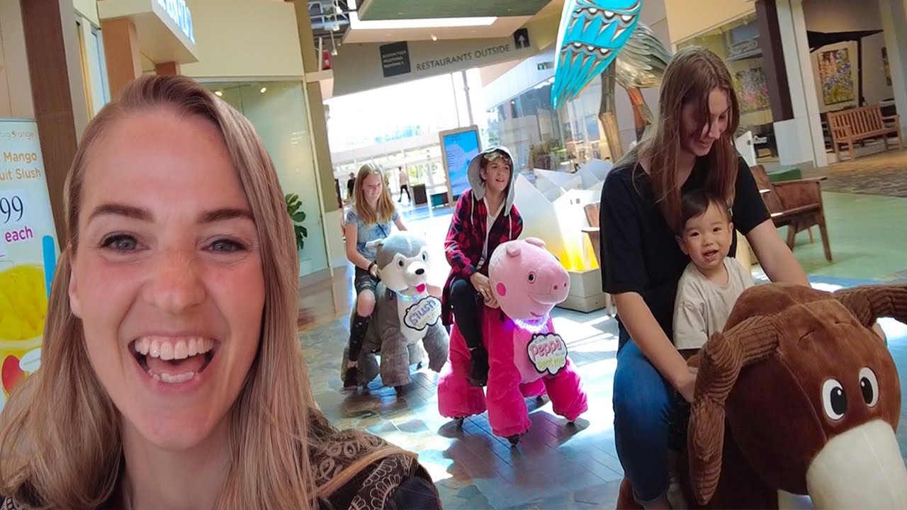 DAY AT THE MALL WITH THE KIDDOS, STUFFY RIDERS AND MASSAGE SPA! - YouTube