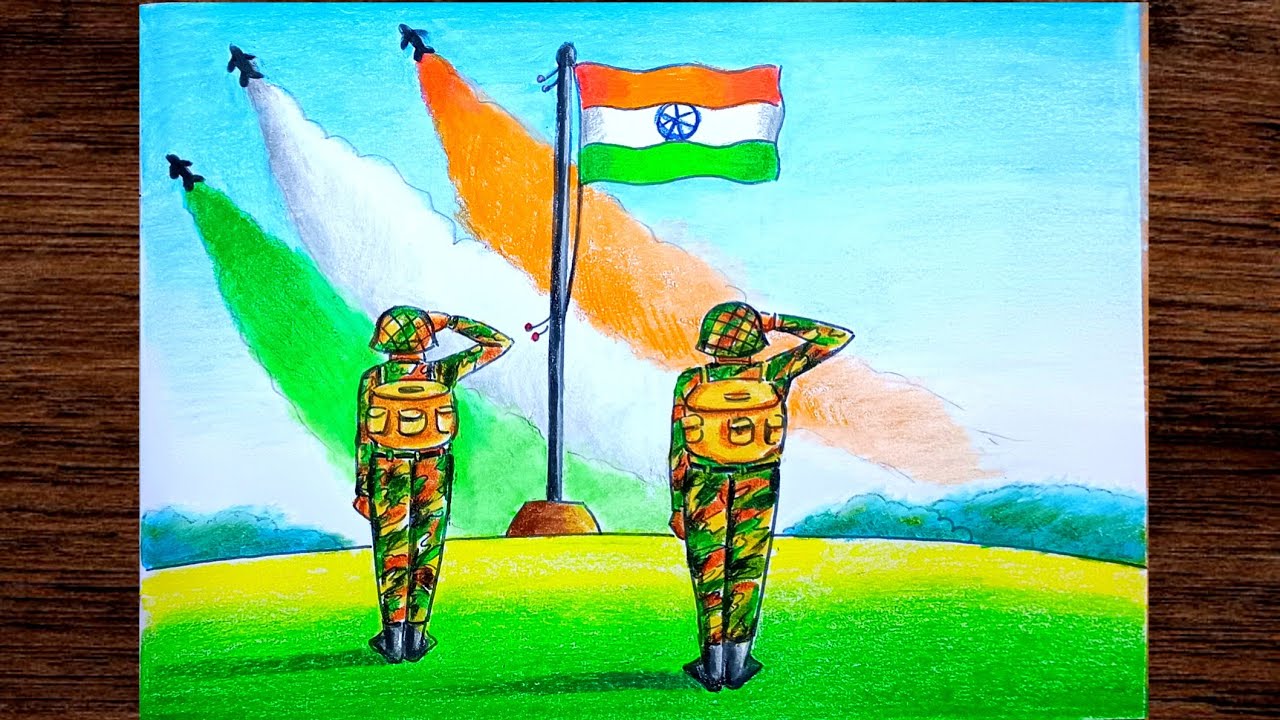 Independence day scenery drawing step by step/15 august scenery drawing ...