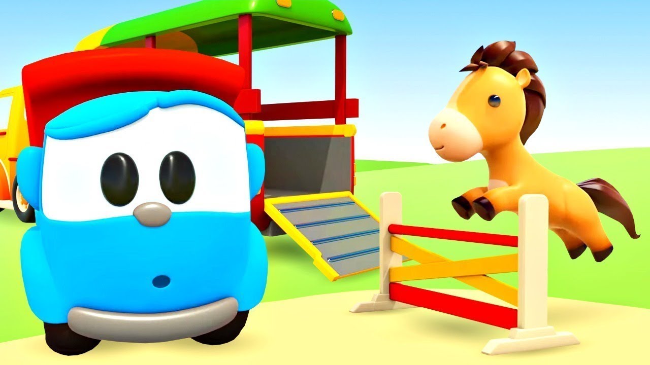 Leo the truck & the trailer for animals. Learn vehicles for kids with ...
