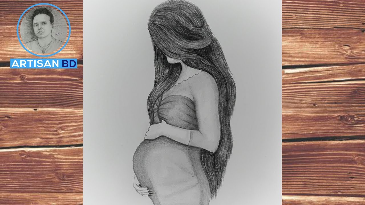 How to draw A mother in pregnant - Pencil Drawing - YouTube