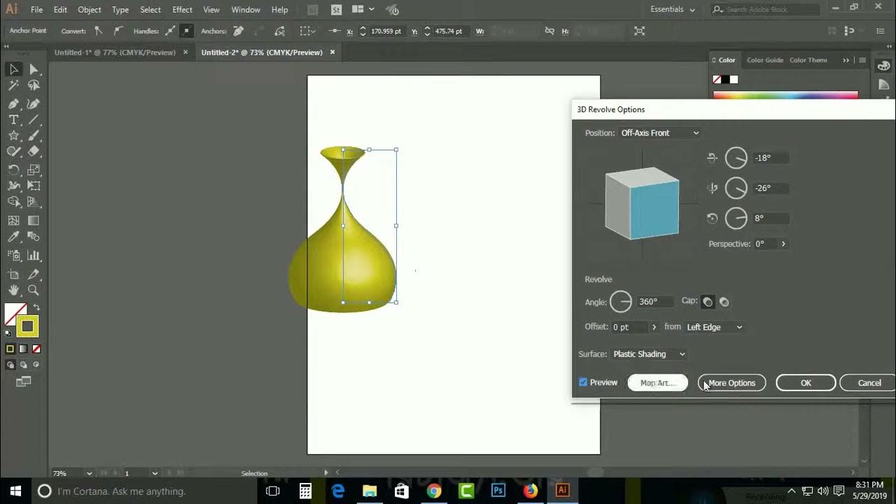 3D effect tool revolve illustrator graphic design tutorial part 34 - YouTube