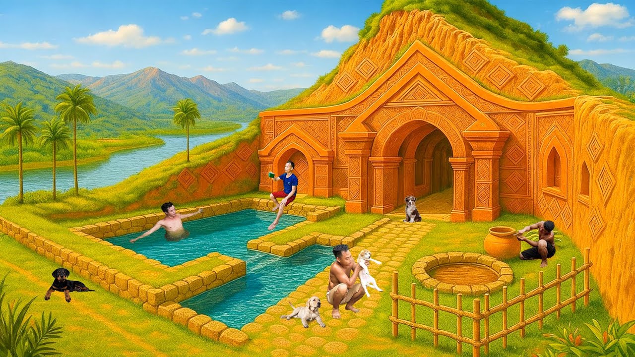 200 Days Building an Underground Temple with a Swimming Pool Using ...