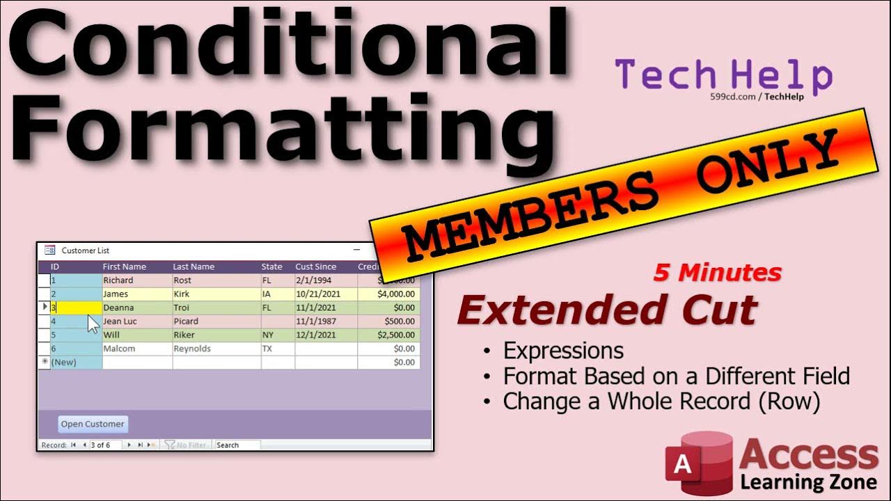 Conditional Formatting. MEMBERS ONLY EXTENDED CUT. Format Entire Row. Expression Is. Other ...
