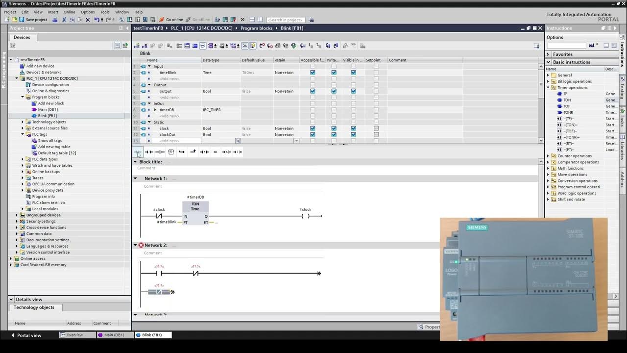Timer in a function block with an external data block in the TIA Portal. - YouTube