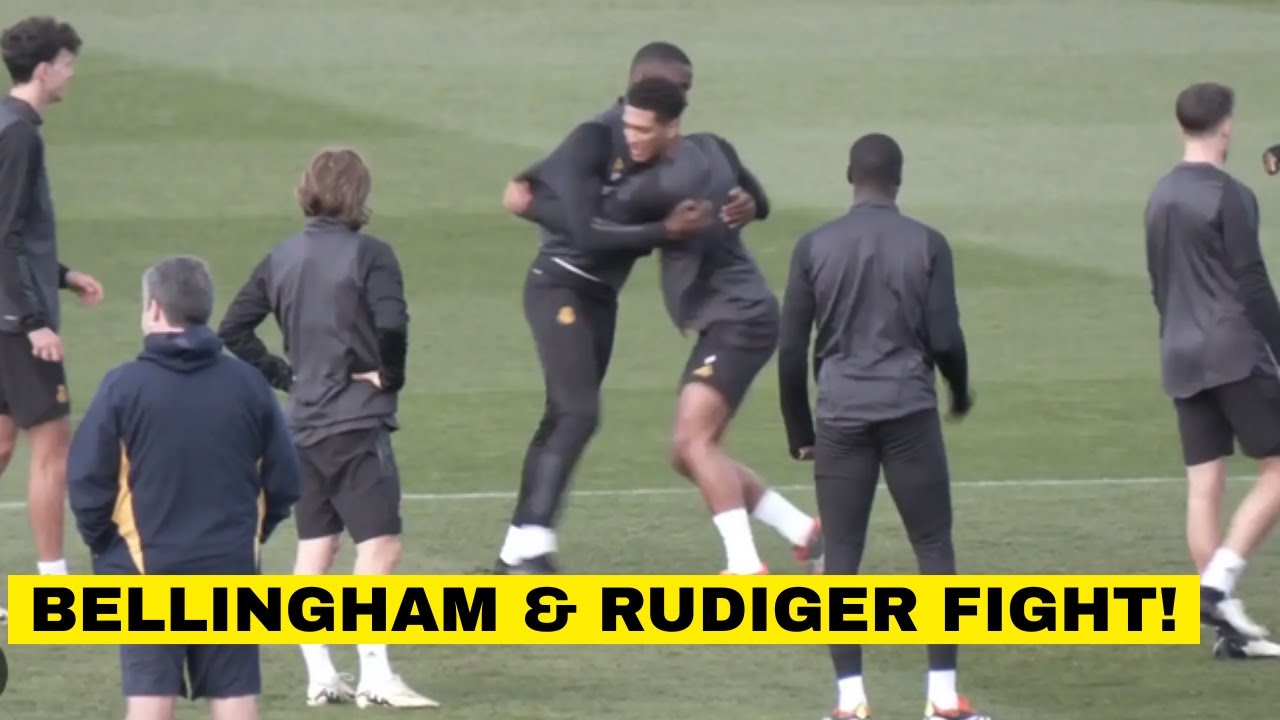 Bellingham & Rudiger Fight Training Ahead of Real Madrid v Arsenal ...