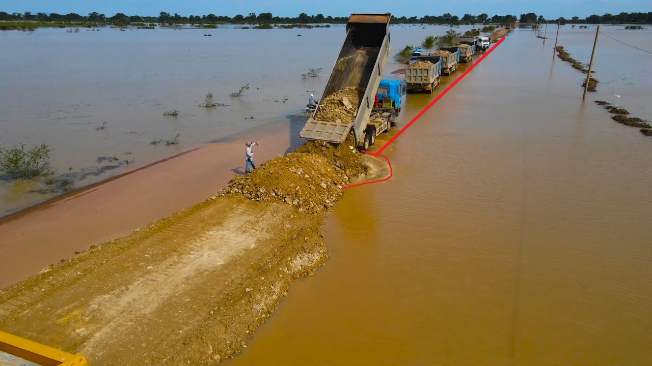 Huge Project Longer Road Cutting Big Water Skill Operator By Large ...