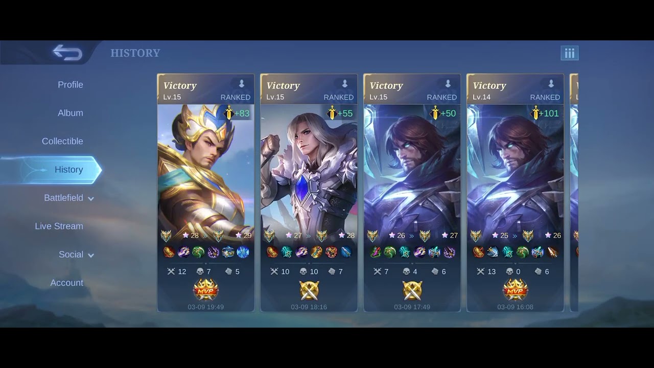 Winstreak, ML MVP WIN AND GOLD⚔,MY 1ST ACCOUNT(Main Account). - YouTube