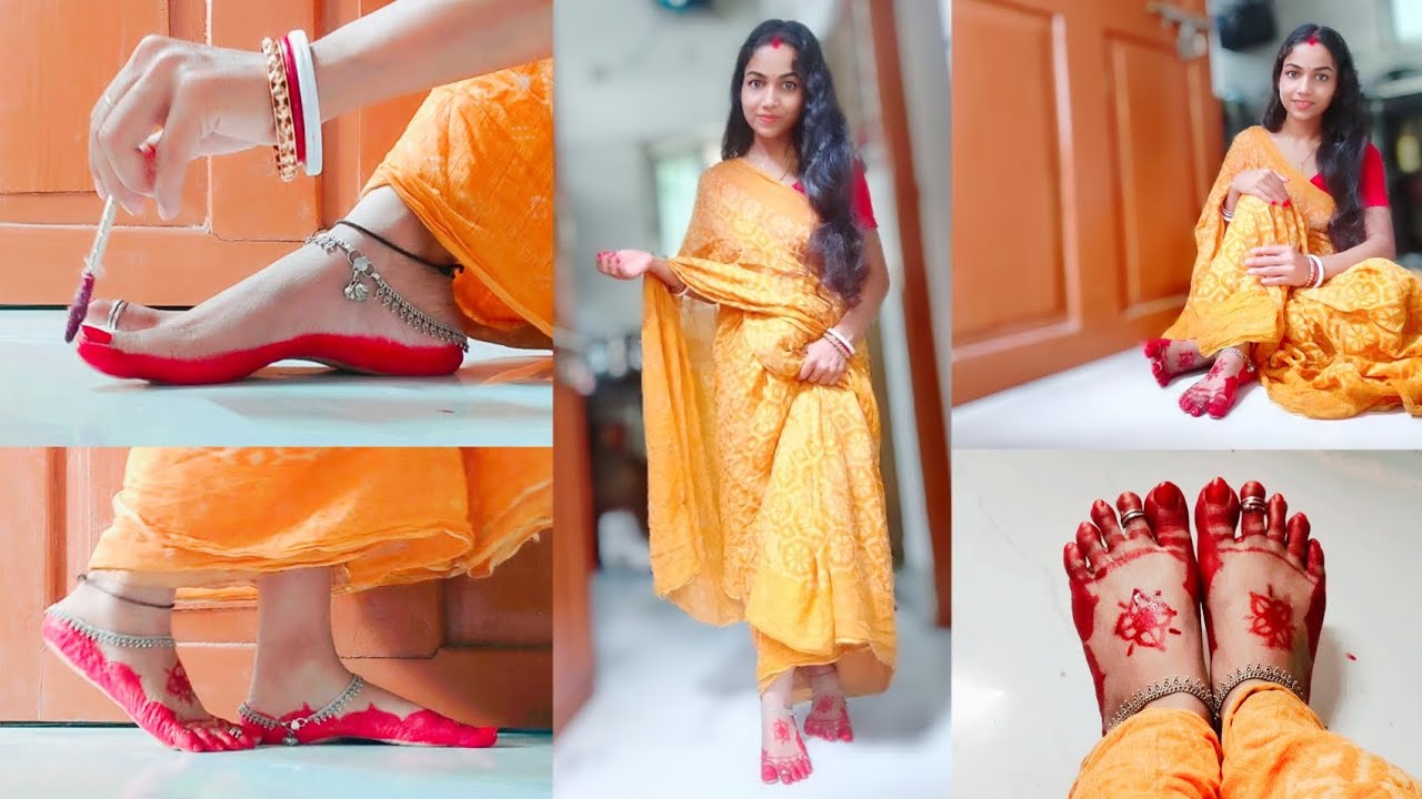 Beautiful bridal Alta design for girl everyday |Lakshmi puja special ...