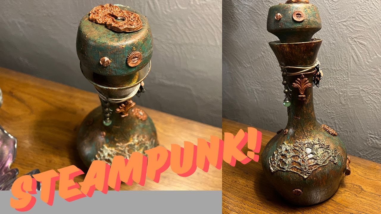 Decanter to Steampunk Bottle - Beautiful crafting! - YouTube