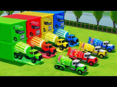 Garage with Colors - ALL MIXER TRUCK WITH DOUBLE FLATBED TRAILER TRUCK, MERCEDES, RENAULT, MACK