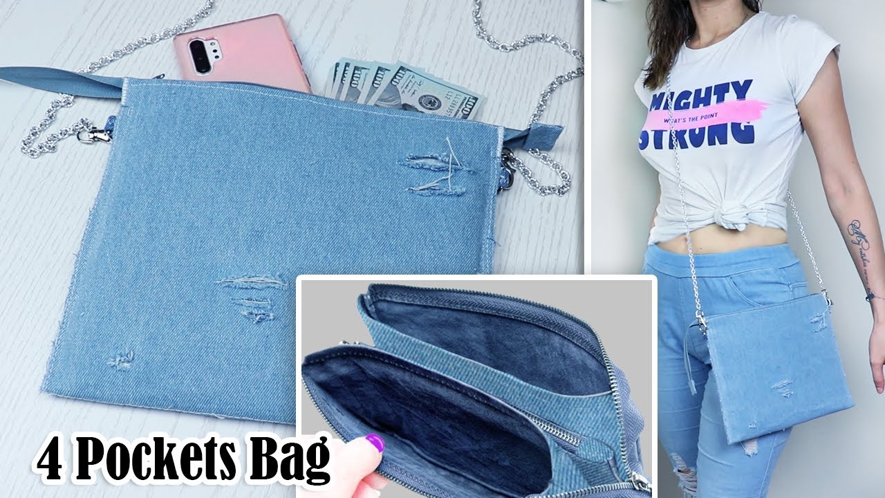 RIPPED JEANS PURSE BAG DIY TUTORIAL OUT OF OLD JEANS EXPRESS IDEA - YouTube