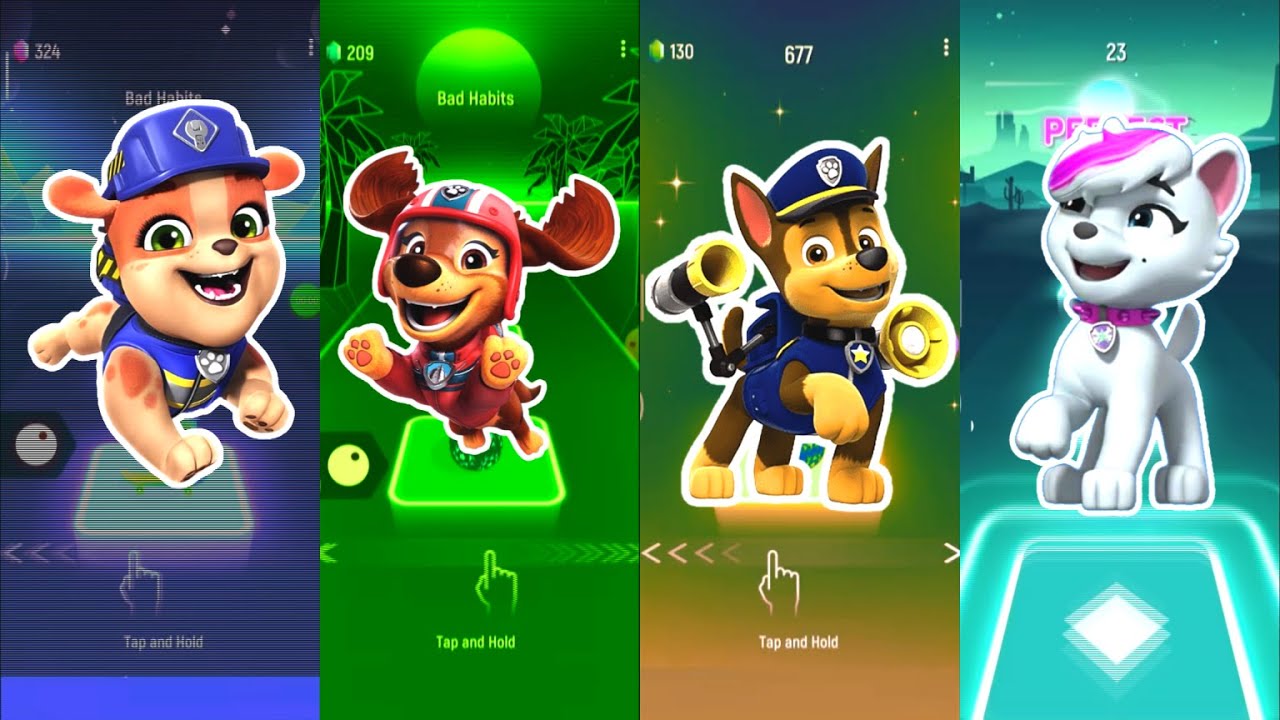 RUBBLE 🆚 LIBERTY 🆚 CHASE 🆚 ROXI _ Super Paw Patrol _ Tiles Hop _ COFFIN ...