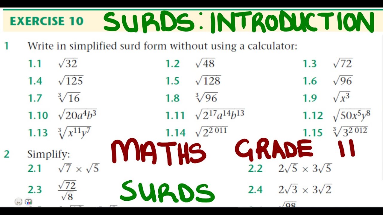 Mathematics Grade 11 Surds Introduction @mathszoneafricanmotives ...
