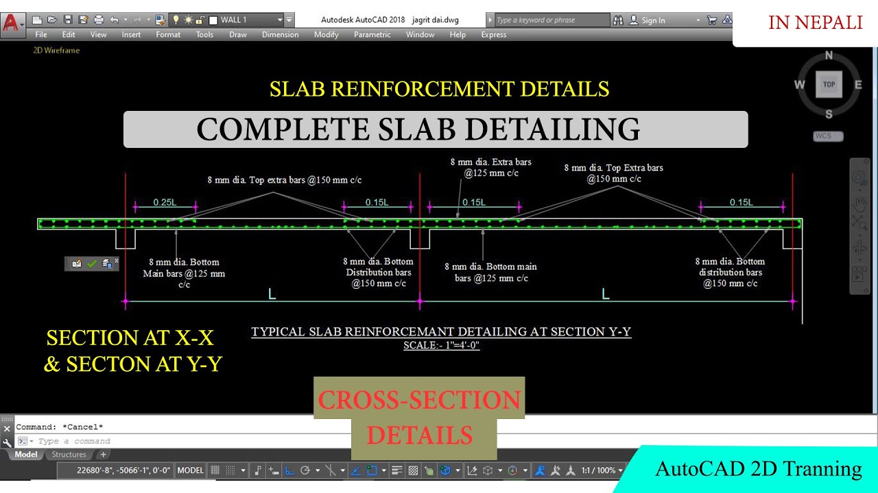 Slab Detailing in AutoCAD || Cross-Section of Slab at X-X and Y-Y ...