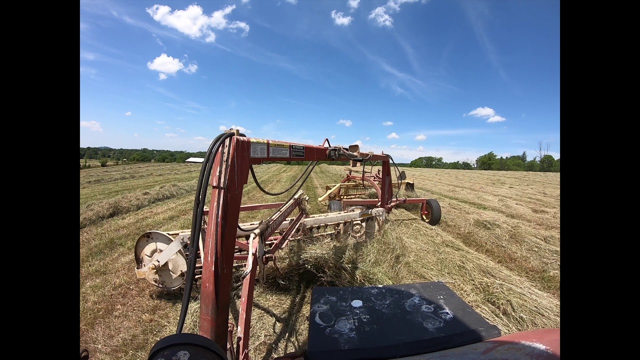 Twin Raking and Tedding Hay 2019 - YouTube