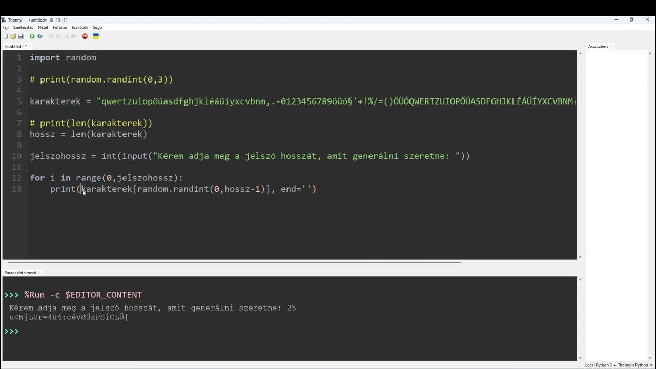 009 - Python - Jelszó generálása v. 1.0 - YouTube