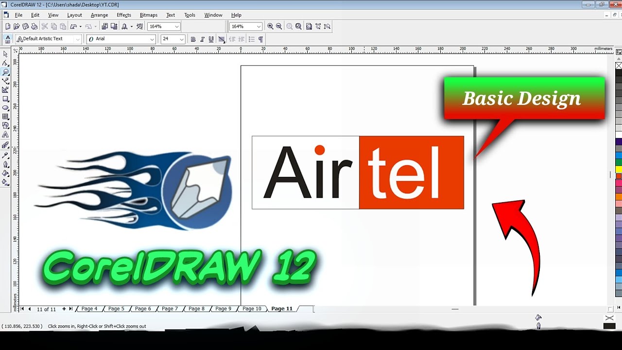 How to make Air tel logo in coreldraw 12 step-by-step design video ...