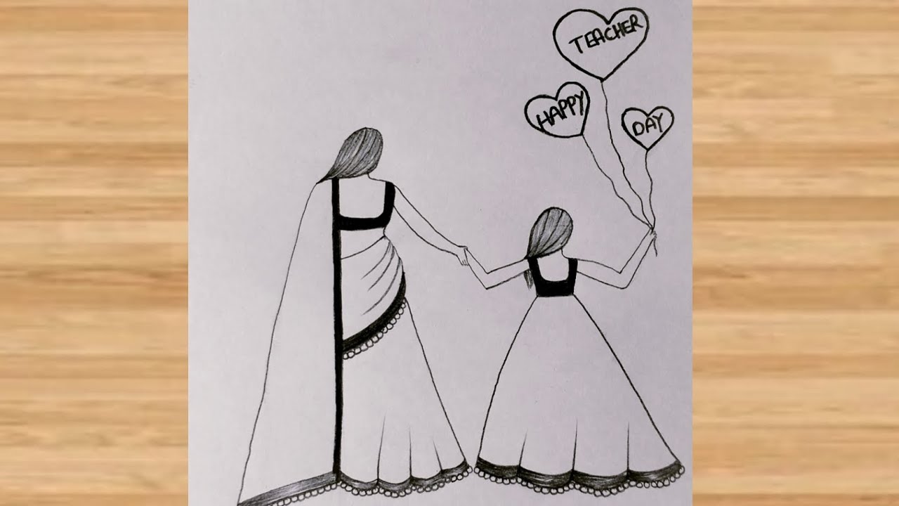 Teacher And Student Drawing -Pencil Sketch | How To Draw Teacher Day ...